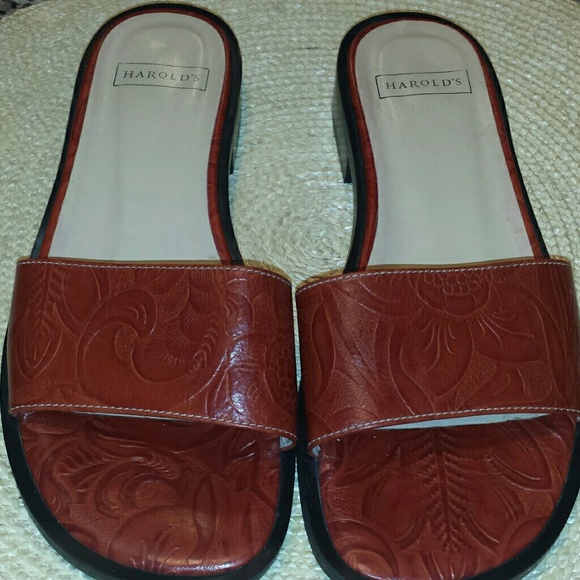 Harold's | Shoes | Harolds Red Italian Leather Slides | Poshmark